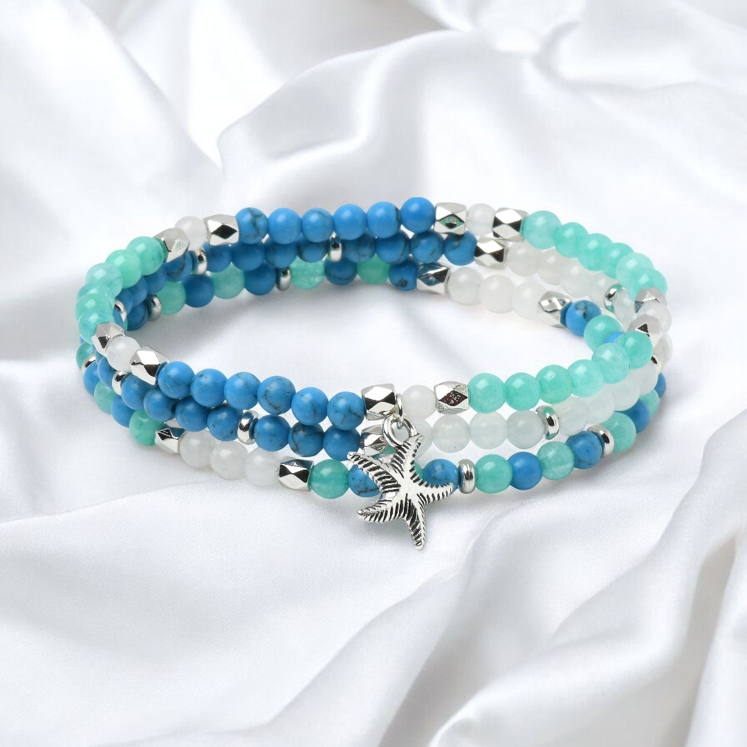 Aquamarine & Blue Magnesite 'Calm River' Mini Gemstone Stack – Evolve Mala